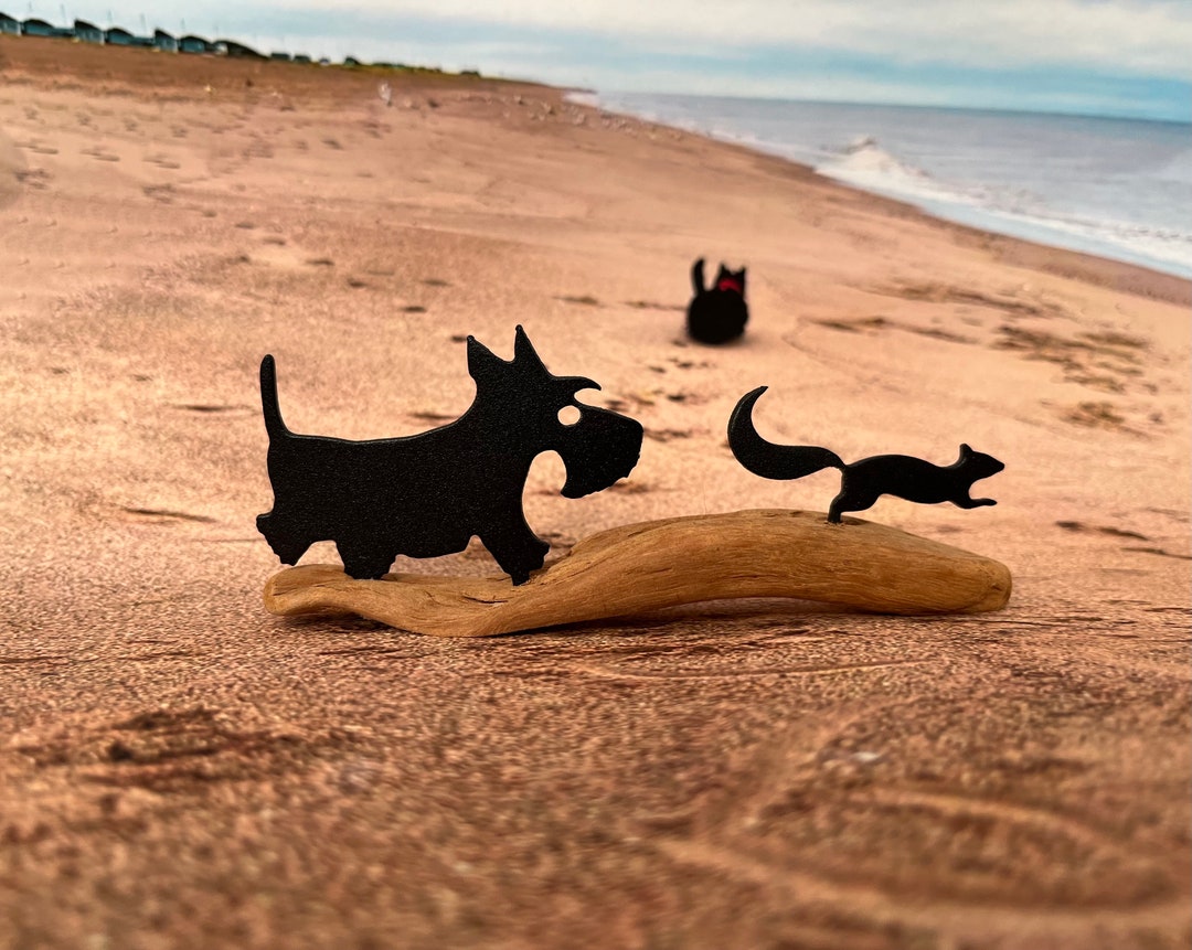 Small Cute Scottie Dog and Squirrel on Driftwood - Etsy