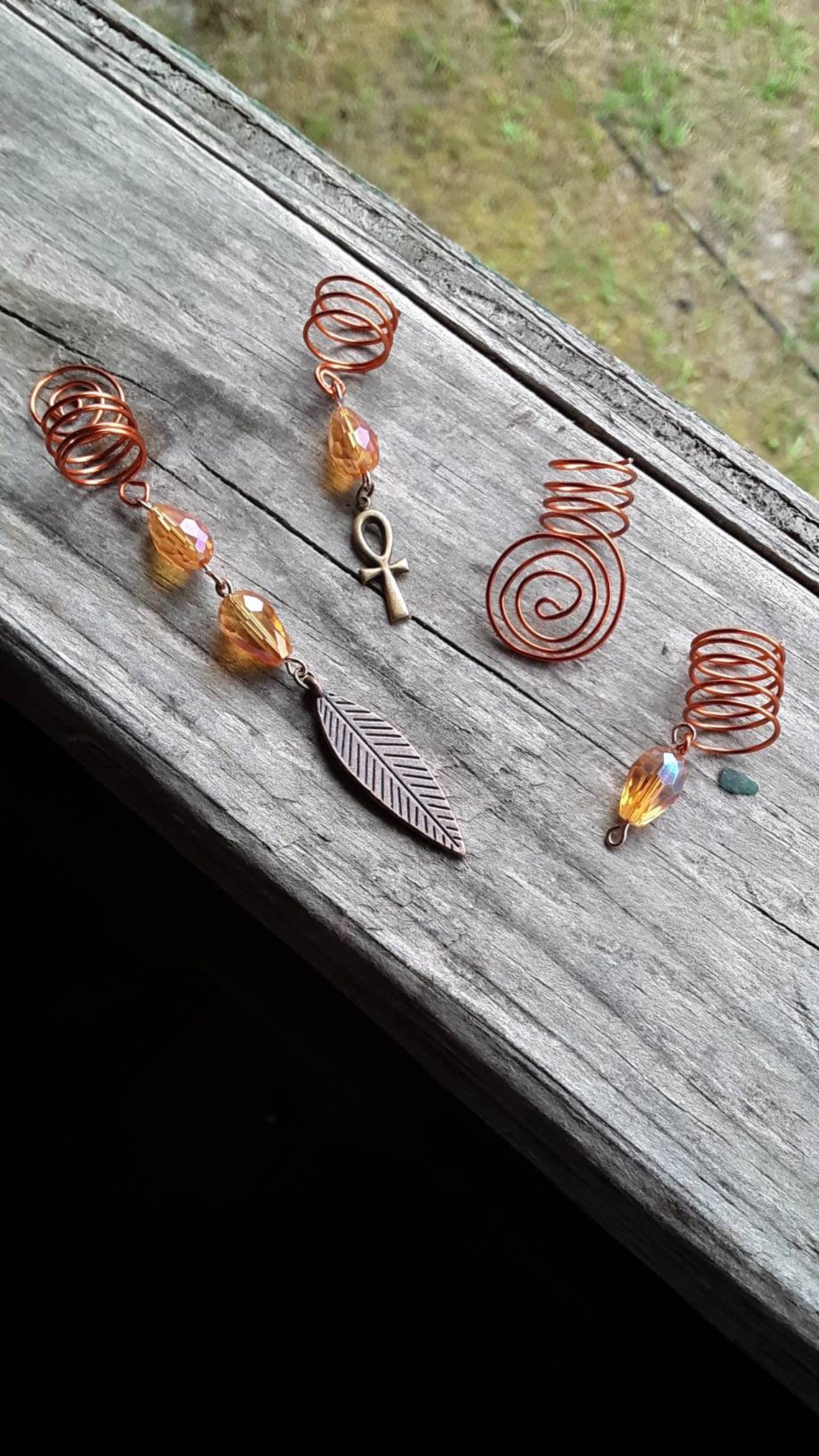 Golden Orange Ankh Loc Jewelry Set, 4pc Dreadlock Jewelry Set, Braid ...