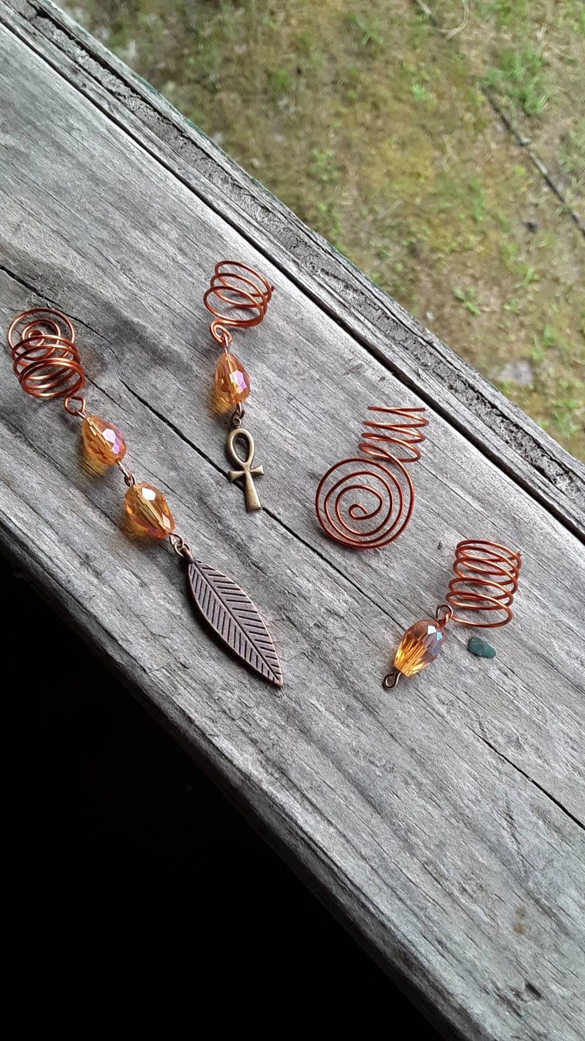 Golden Orange Ankh Loc Jewelry Set, 4pc Dreadlock Jewelry Set, Braid ...