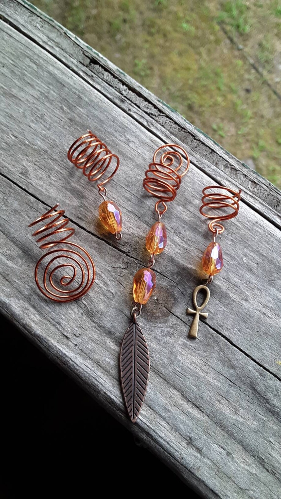 Golden Orange Ankh Loc Jewelry Set, 4pc Dreadlock Jewelry Set, Braid ...