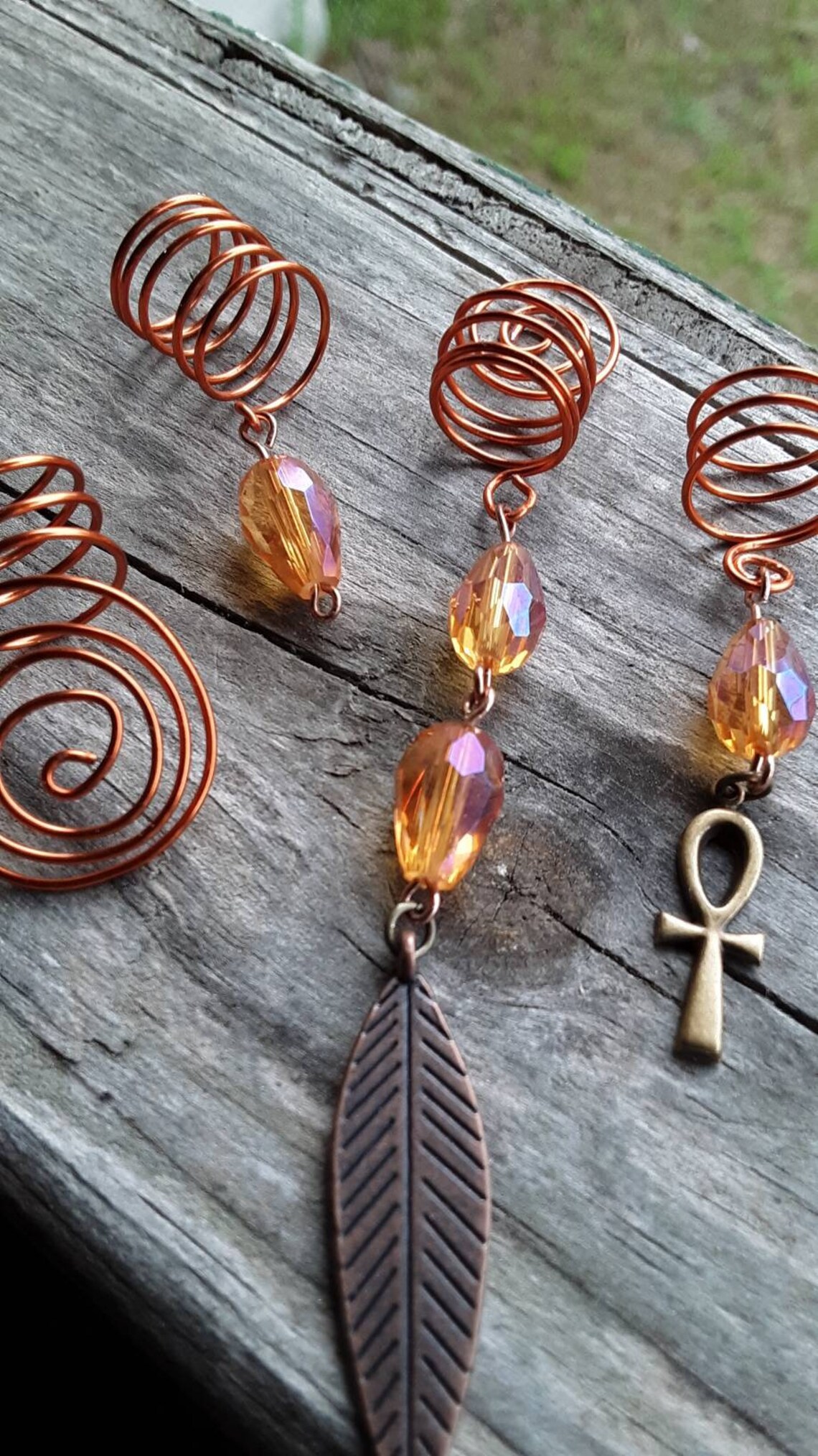 Golden Orange Ankh Loc Jewelry Set, 4pc Dreadlock Jewelry Set, Braid ...