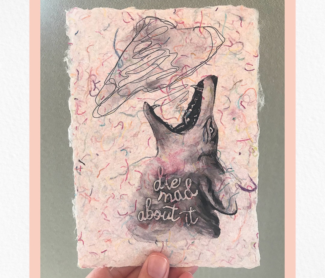 Chaotic Coyote die Mad About It 5x7 Artwork on Pink Handmade Recycled ...