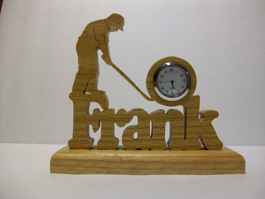 Custom Golfer's Desk Clock, Golfer Standing on Top of Golfer's Name ...