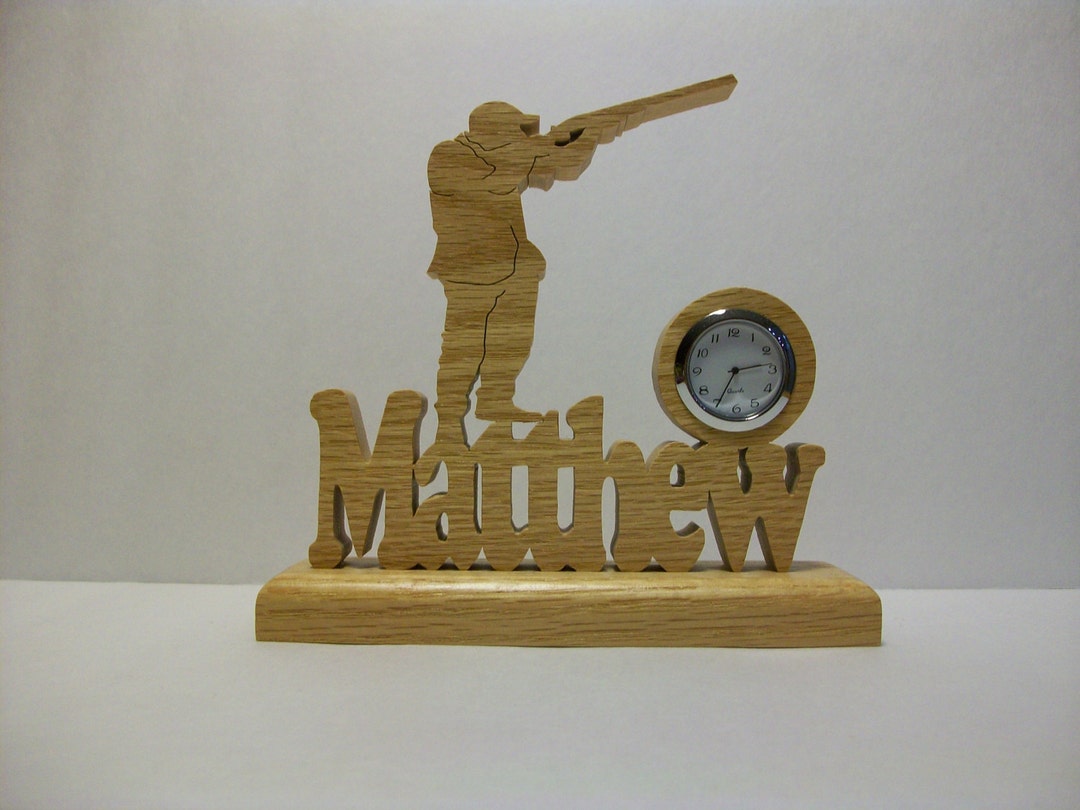 Hunter Desk Clock, Sportsman Duck Hunter Aiming Rifle Into the Sky ...