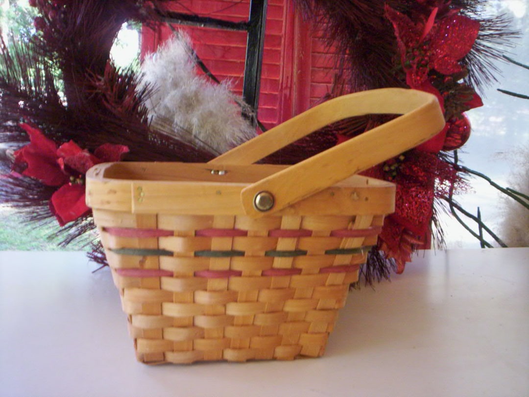 Handmade Wood Basket/red and Green Basket/traditional Basket/country ...