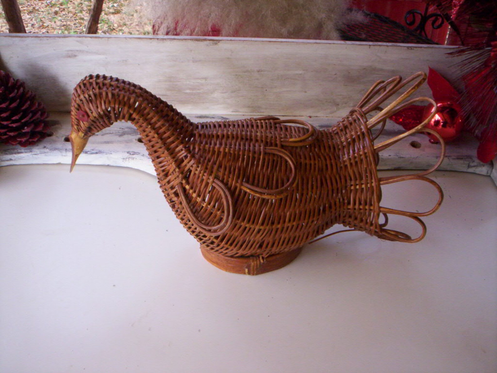 Bird Shaped Basket/bird Basket/wicker Basket/woven Basket/wick and Wood ...