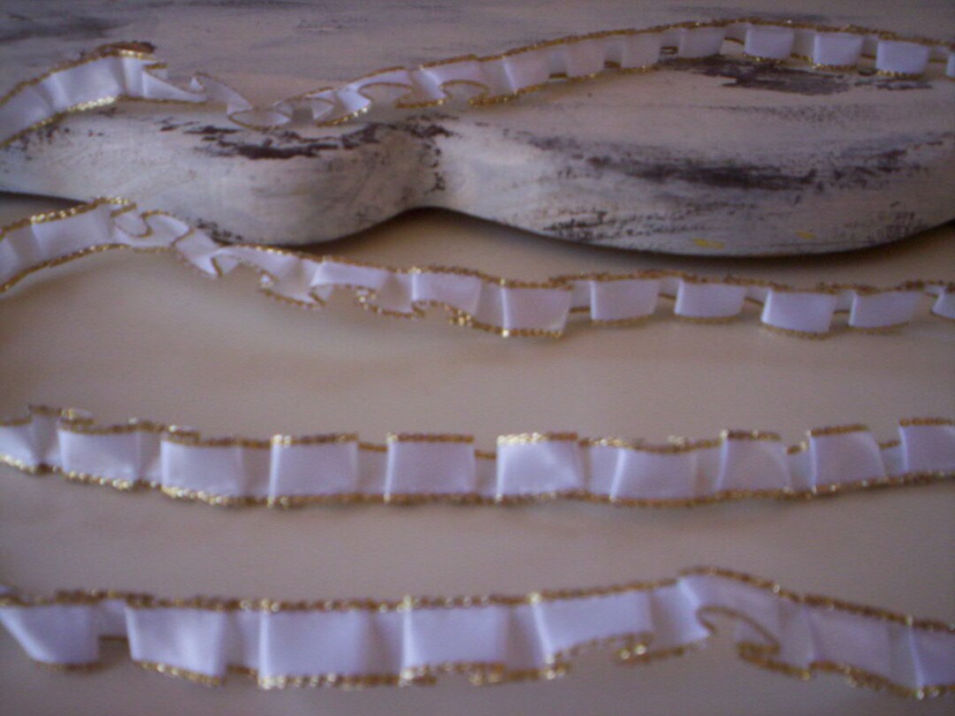 Ruffled Trim/vintage Ruffled Trim/white and Gold Pleated Trim/ruffled ...