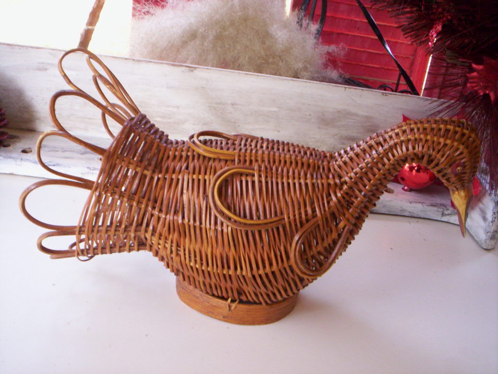 Bird Shaped Basket/bird Basket/wicker Basket/woven Basket/wick and Wood ...