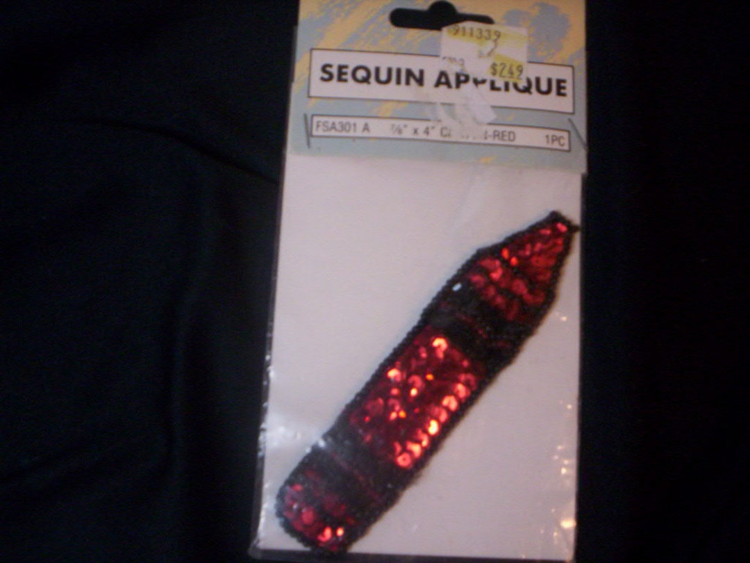 Vintage Crayon Sequin Applique/black and Red Applique/patch/accent for ...
