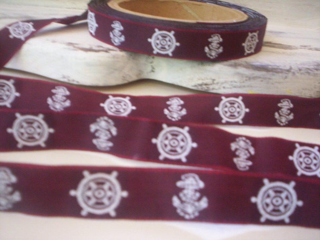 5 Yards Beach Vintage Burgundy and White Trim/anchor Trim/5/8'' Trim ...