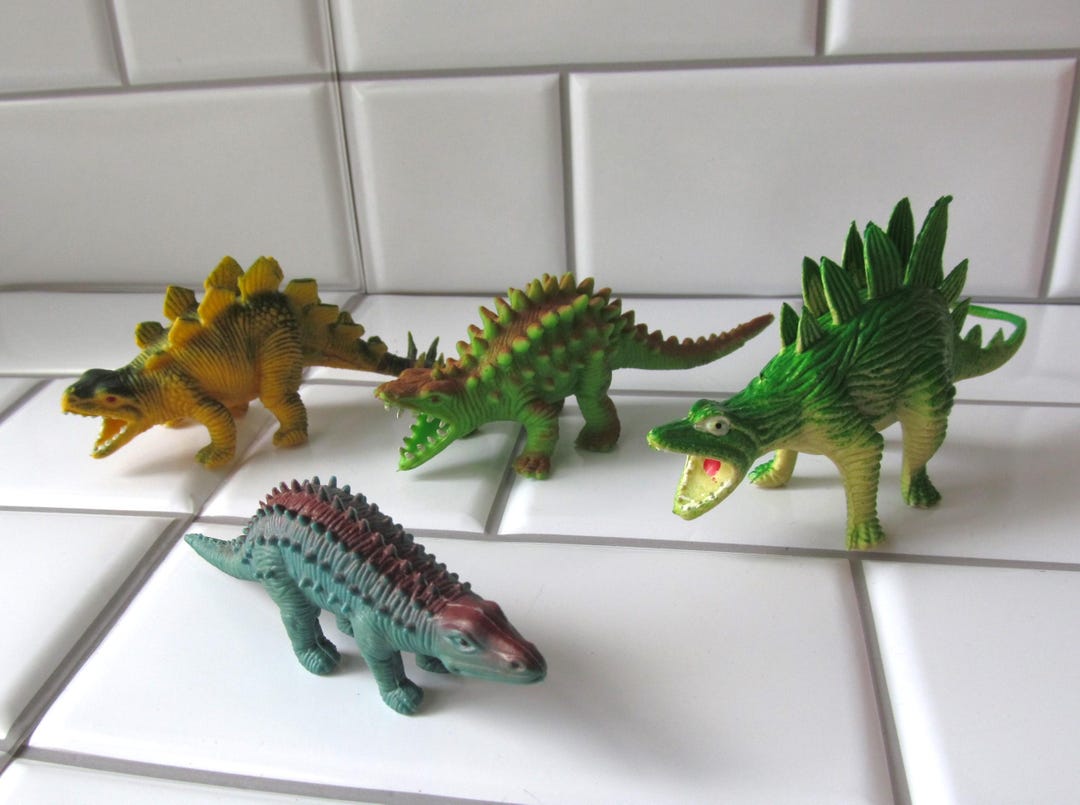 Retro Dinosaur Toy Collection - Set of 4 Soft Plastic Figures - Etsy