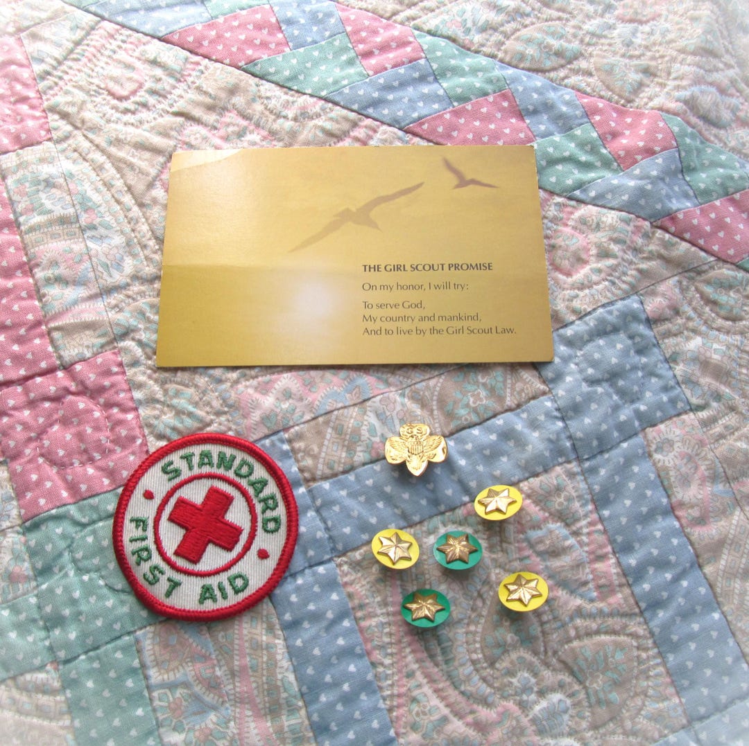 Vintage Girl Scout Lot - First Aid Patch, Postcard and Membership Pins ...