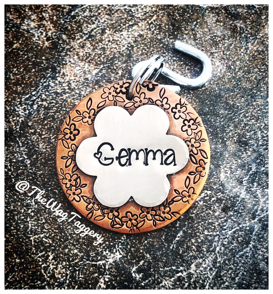 Feminine Dog ID Tag - Flower Dog ID Tag - Girly Dog Tag - Dog Collar ...