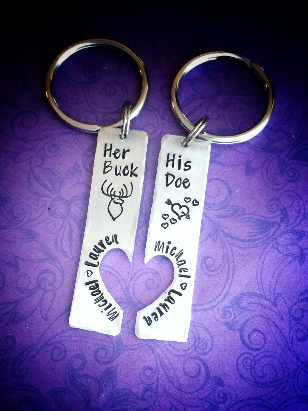 His and Hers Hunting Keychains - Hand Stamped - Personalized With Your ...