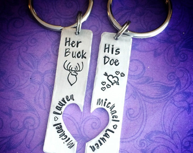 Couples Her Buck His Doe Hunting Country Matching Keychains - Etsy