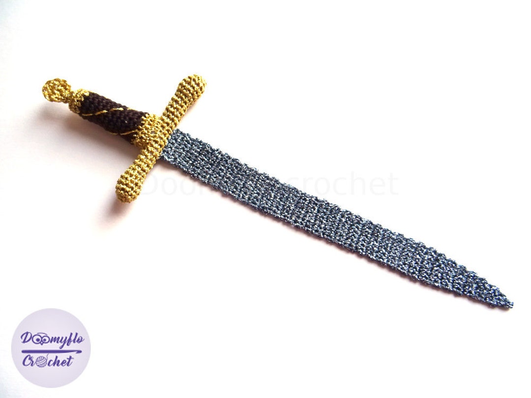 Sword Bookmark in Gold Cotton and Silver Crochet; for Fans of Medieval ...