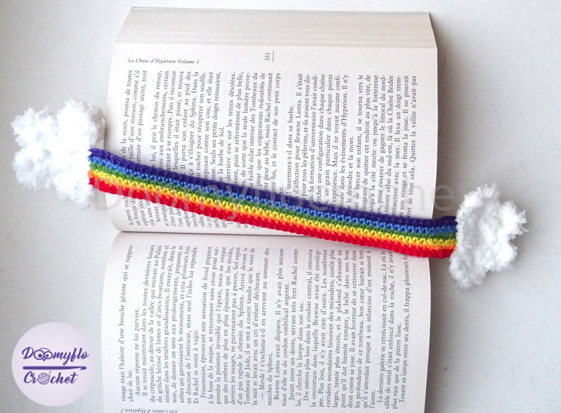 Bookmark Rainbow With 2 White Clouds Crochet Cotton Handmade - Etsy