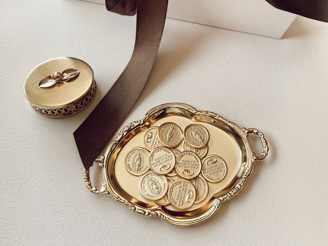 Wedding Arras 14K Laminated Gold Wedding Coins , Virgin Mary, Set No.18 ...