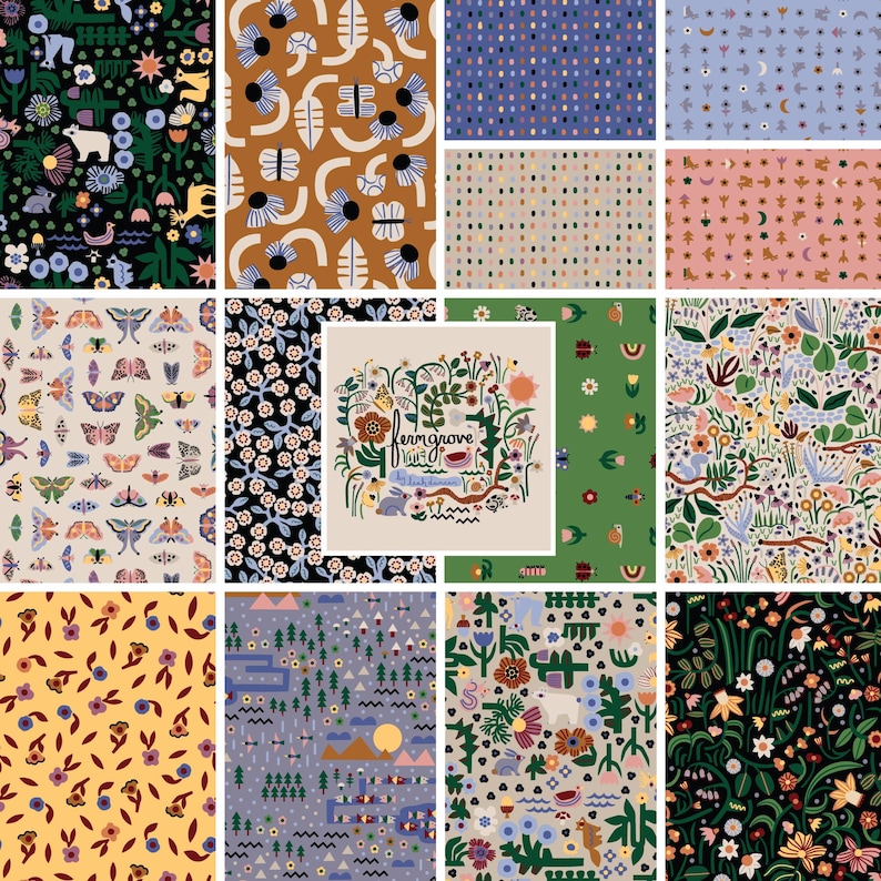 Dew Drops Dusk Fern Grove by Leah Duncan Cloud 9 Fabrics Organic Cotton ...