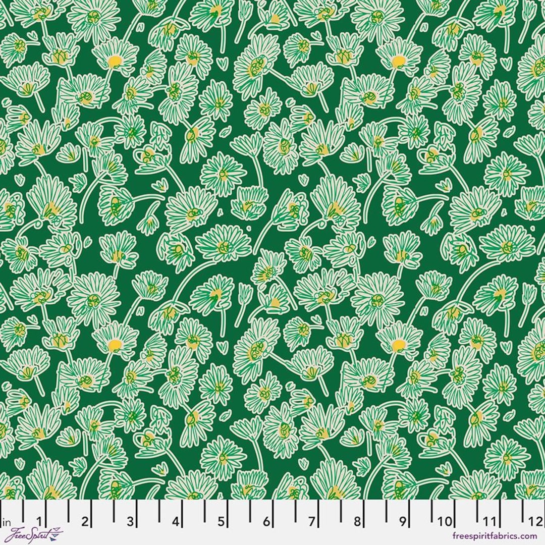 Kitty Mccall Big Daisies Cotton Fabric, Verdant Green Floral Quilt ...