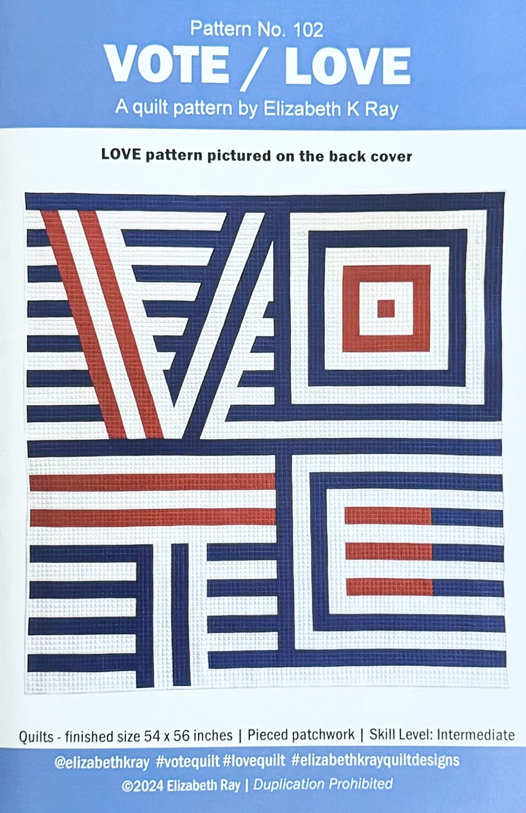 Vote / Love Quilt Pattern: Pieced Patchwork Lap Quilt, 54 X 56 - Etsy