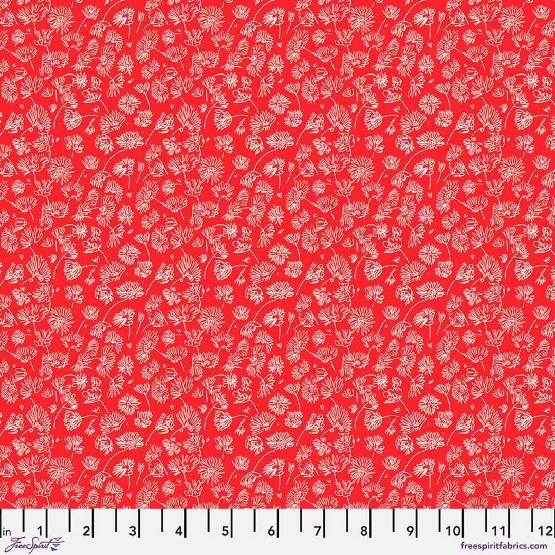 Scarlet Mini Daisy Fabric by Kitty Mccall, Free Spirit Botanica - Etsy