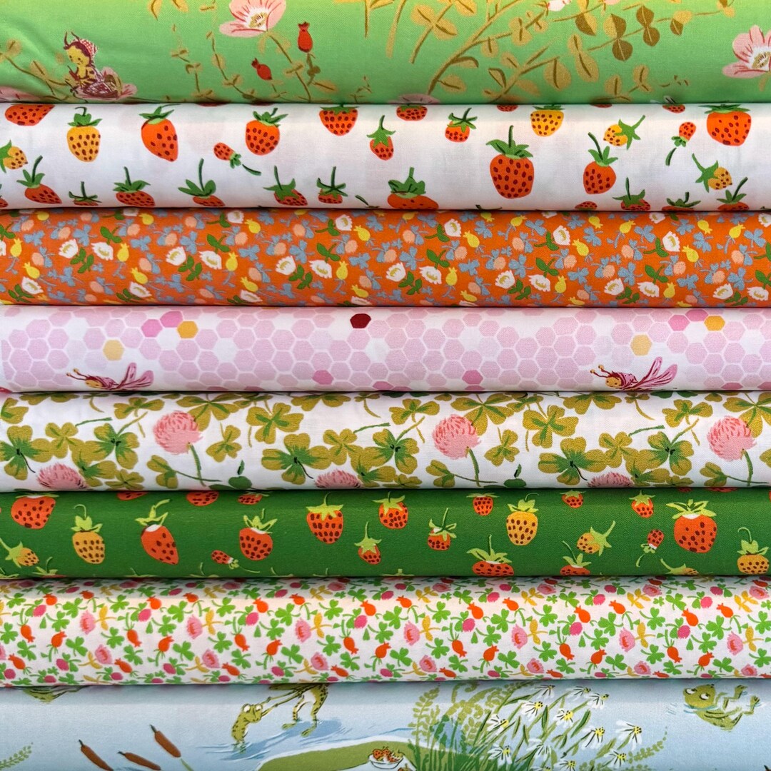 Studio Edit by Heather Ross Windham Fabrics Fabric Bundle Fat Quarters Pink Green Frogs Calico ...