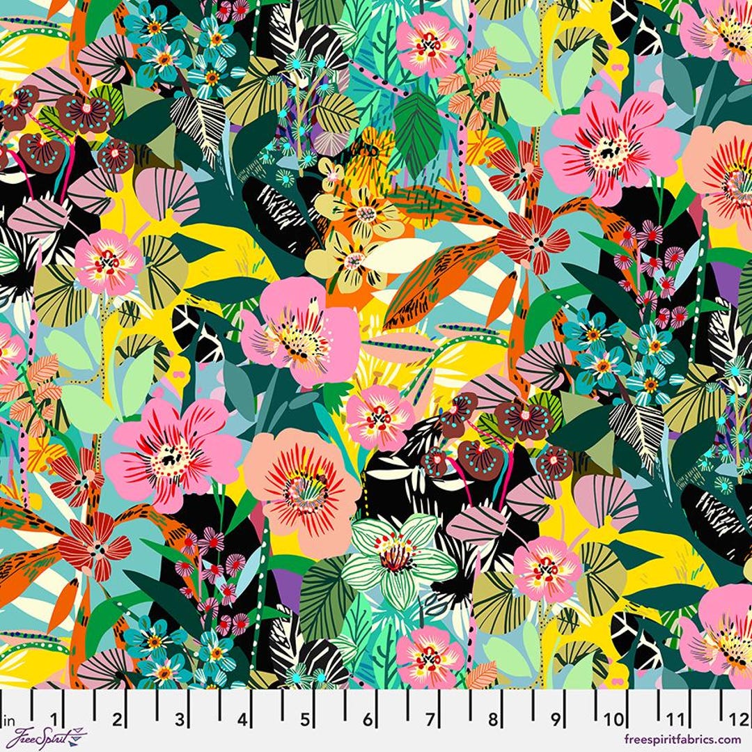 Floral Cotton Fabric: Flower Garden Jungle, Kitty Mccall Botanica - Etsy