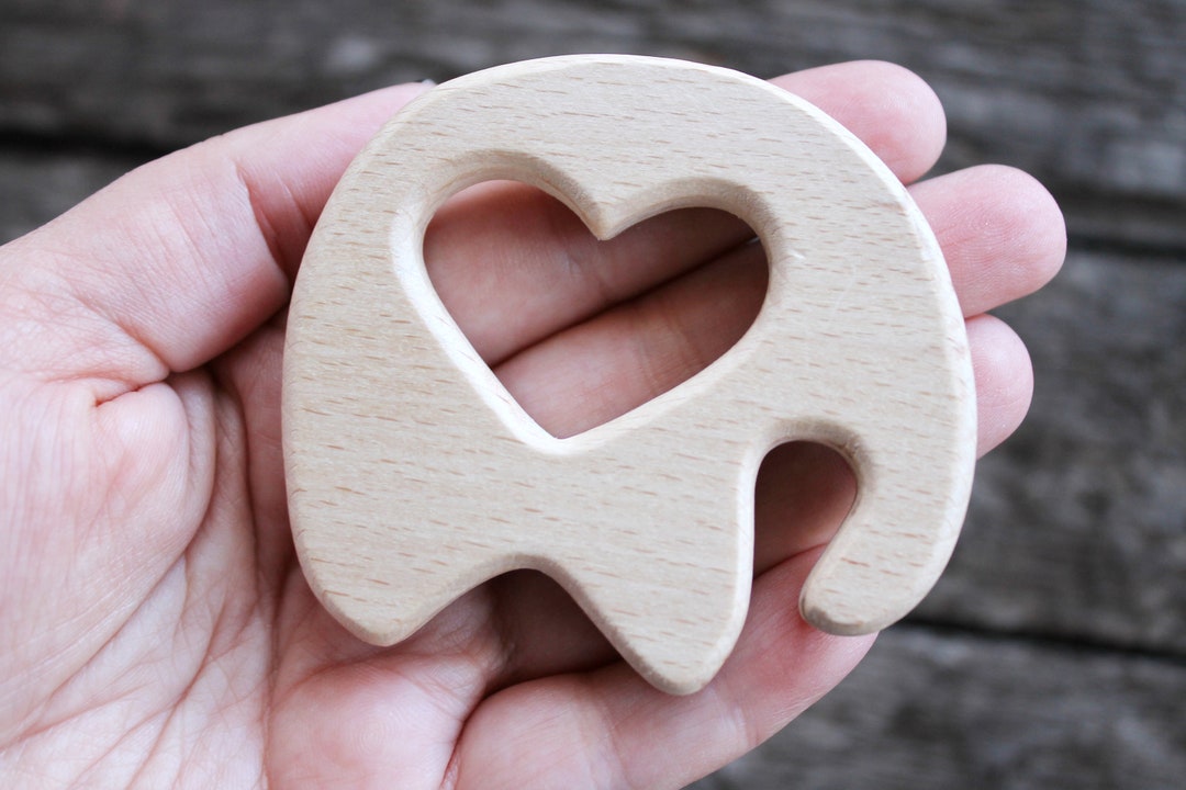 Elephant-teether With Heart, Natural, Eco-friendly Natural Wooden Toy ...