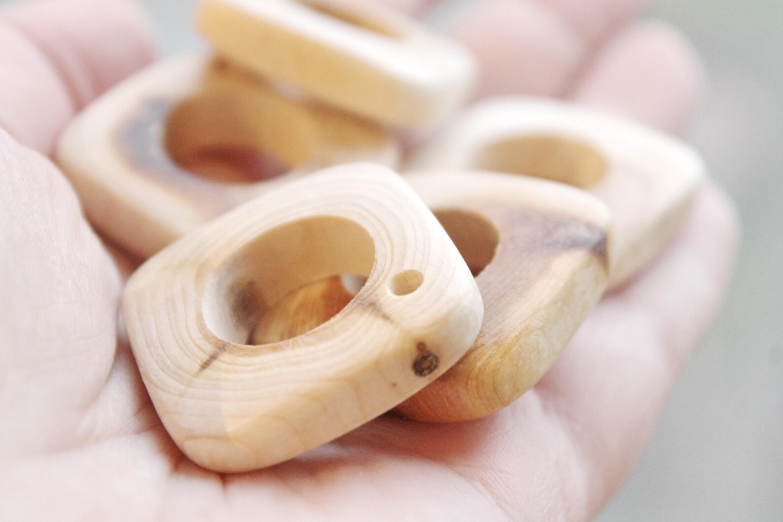 Set of 5 Juniper Wooden Square Rings 30 Mm Natural Eco | Etsy