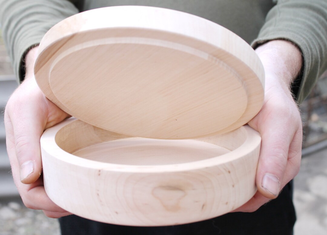 180 Mm - Round Unfinished Wooden Box - With Cover - Natural, Eco ...
