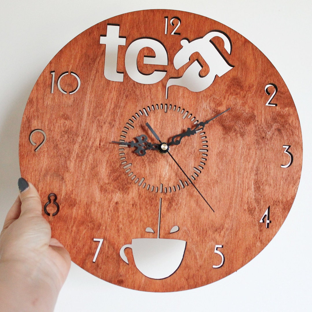 Wooden Modern Clock - TEA - Red Wood Color - 320 Mm - 12.6 Inches ...