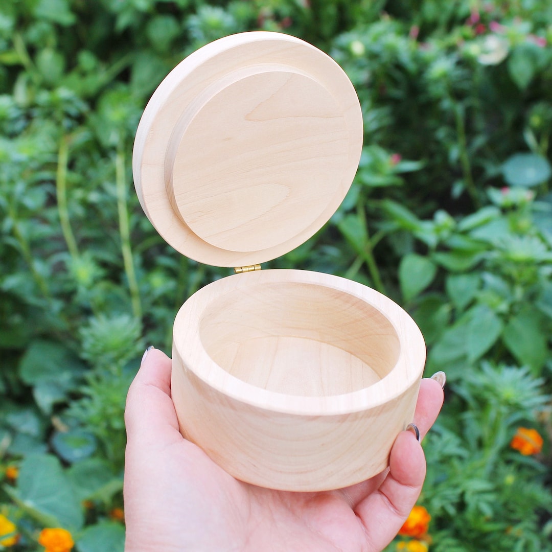 100 Mm Round Unfinished Wooden Box on Hinge Natural Eco - Etsy