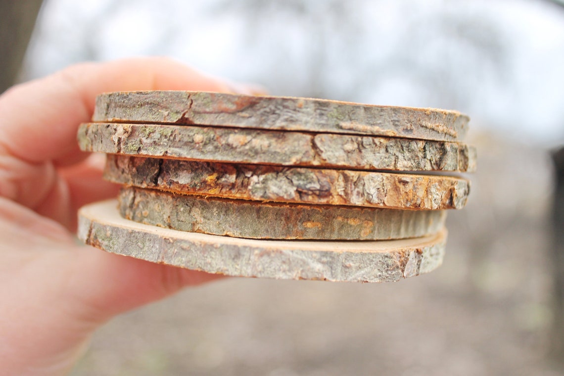 Set of 2 Unfinished Wooden Slices With Tree Bark Made of Alder Wood 90 ...