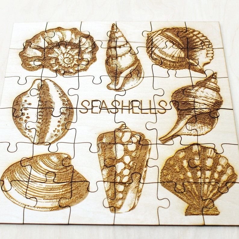 Wooden Puzzle - Sea Shells - Kids Adult Puzzle - Laser Cut Puzzle Blank ...