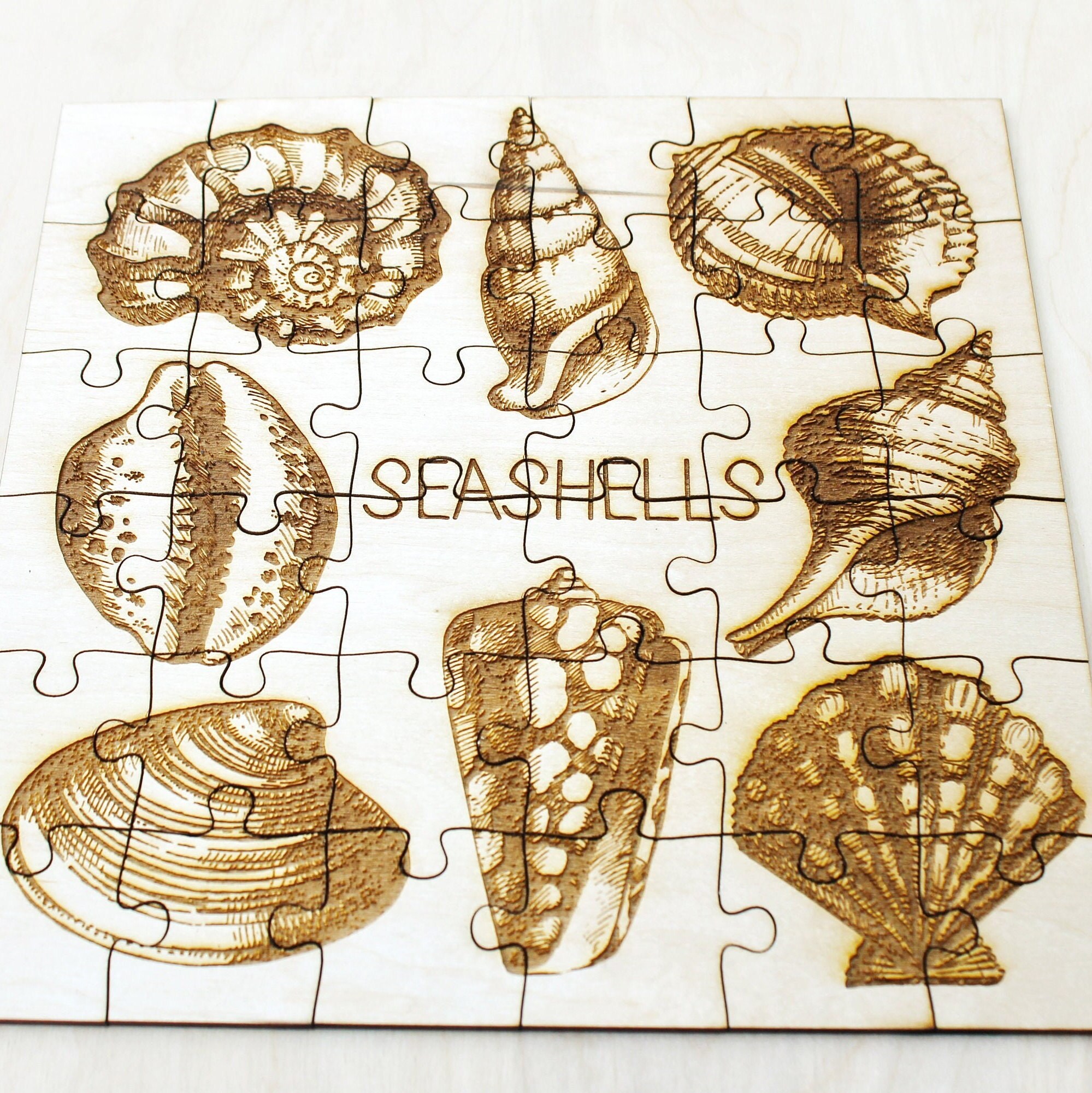 Wooden Puzzle - Sea Shells - Kids Adult Puzzle - Laser Cut Puzzle Blank ...