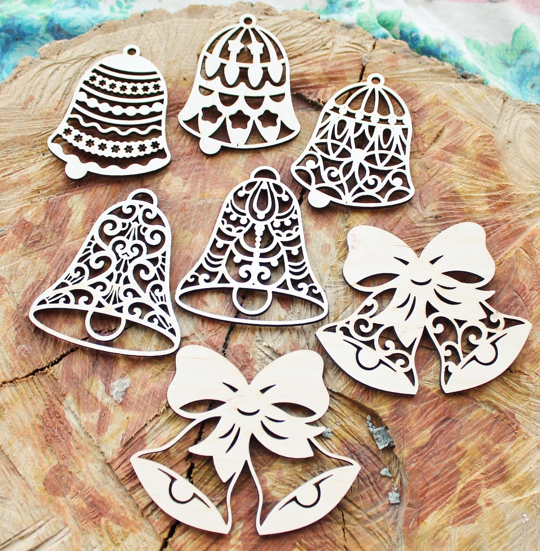 Christmas Tree Wooden Decorative Laser Cut BELLS, Set of 7 - Laser Cut ...