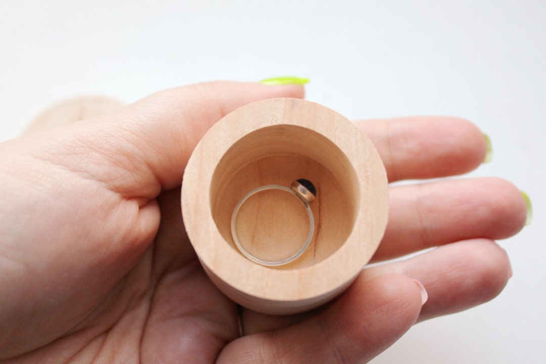 Wedding Ring Box - Round Unfinished Wooden Box - With Cover - Natural ...