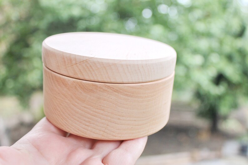 100 mm round unfinished wooden box on hinge natural eco | Etsy