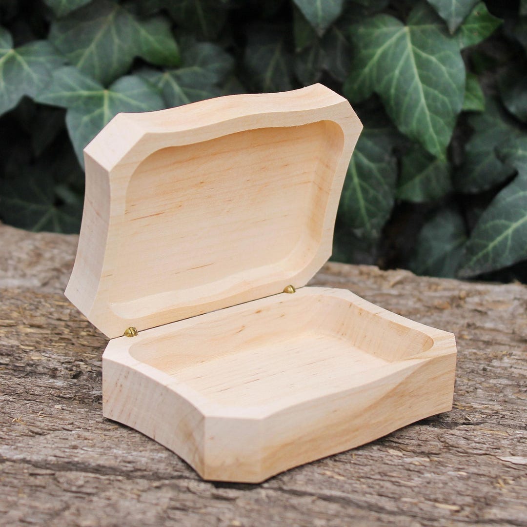 Square Unfinished Wooden Box - 100x75 Mm- With Cover on Hinges- Natural ...