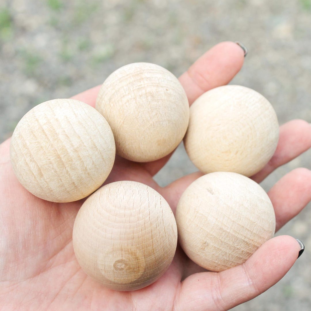 Set of 5 - 40 Mm Big Wooden Bead (wooden Ball) WITHOUT Hole - Natural ...