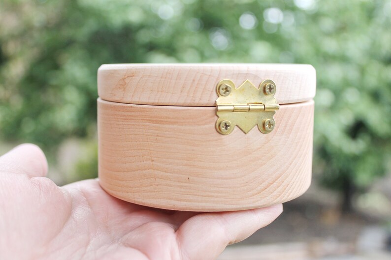 100 mm round unfinished wooden box on hinge natural eco | Etsy