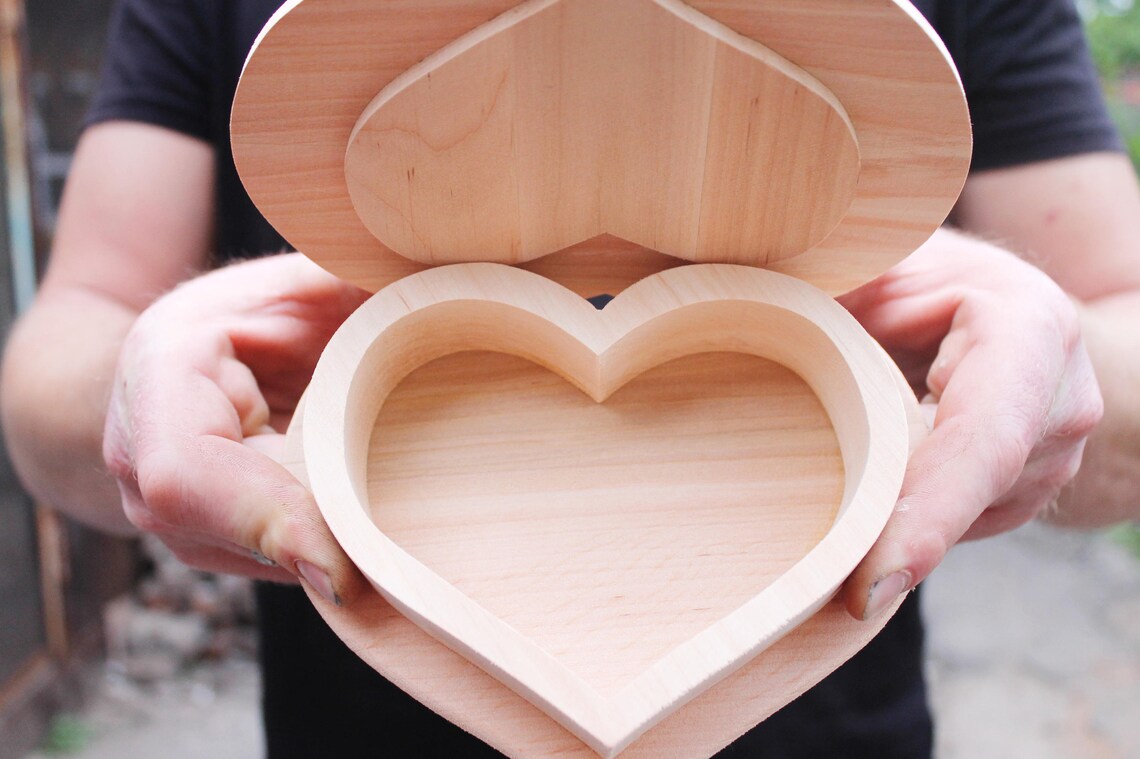 Big Heart-box unfinished wooden box 165 mm x 130 mm with | Etsy