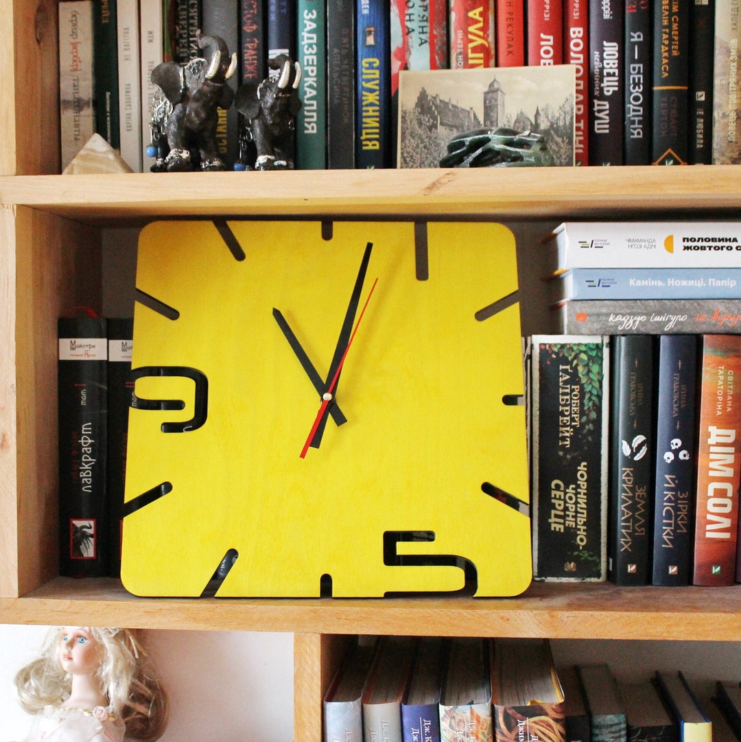 Wooden Modern Clock - Square Yellow Clock - 320 Mm - 12.6 Inches ...