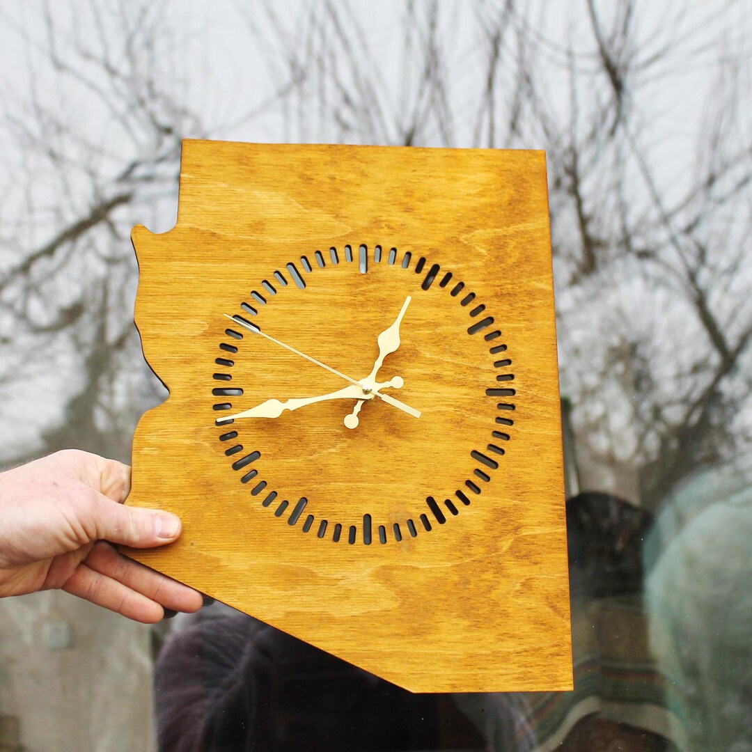 Wooden Modern Clock - Arizona - State - Walnut Color - 350 Mm - 13.8 ...