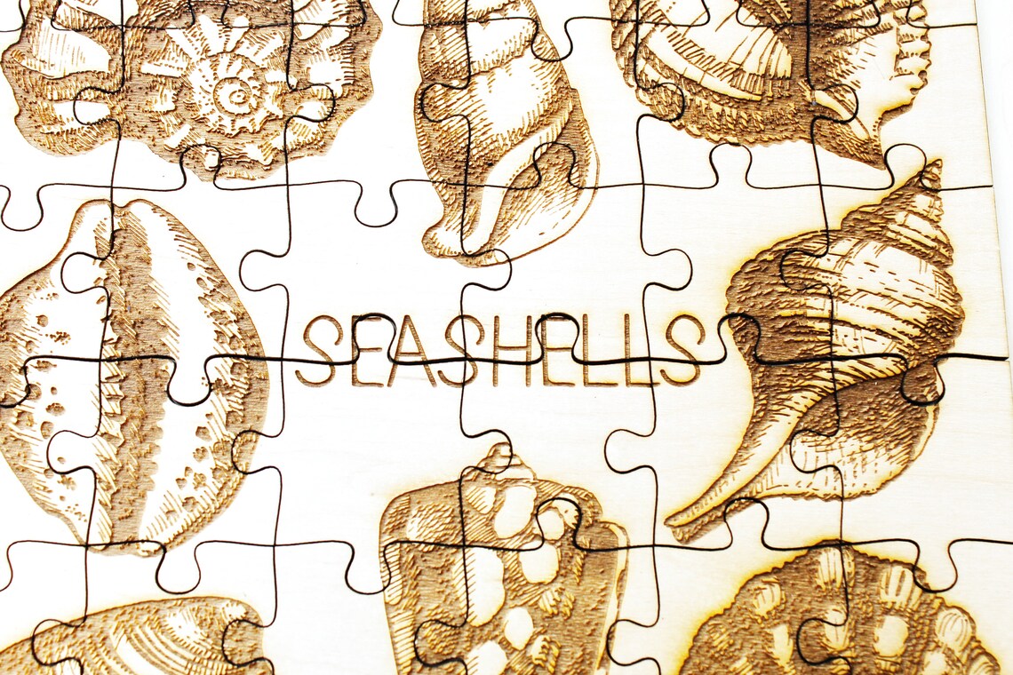 Wooden Puzzle - Sea Shells - Kids Adult Puzzle - Laser Cut Puzzle Blank ...