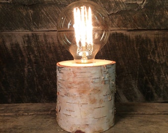 Real Birch Log Lamp Rustic Wooden Farmhouse Table Lamp - Etsy