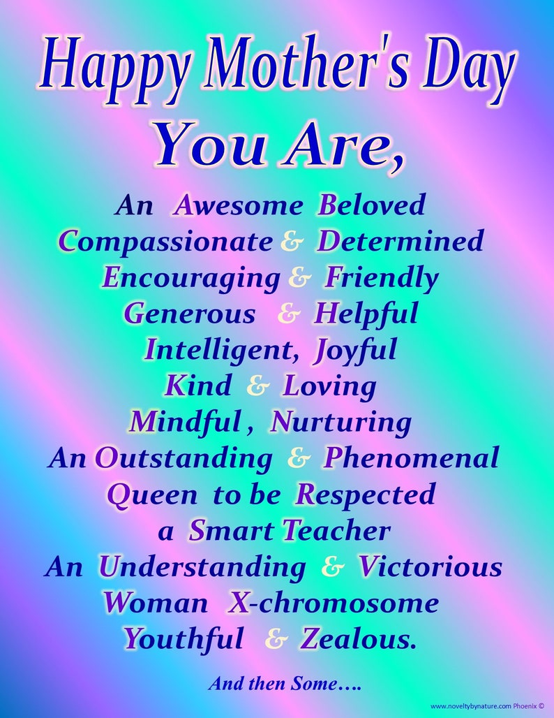 Mothers Day Poem, Mothers Day Affirmation, Mothers Day Poster, Mothers ...