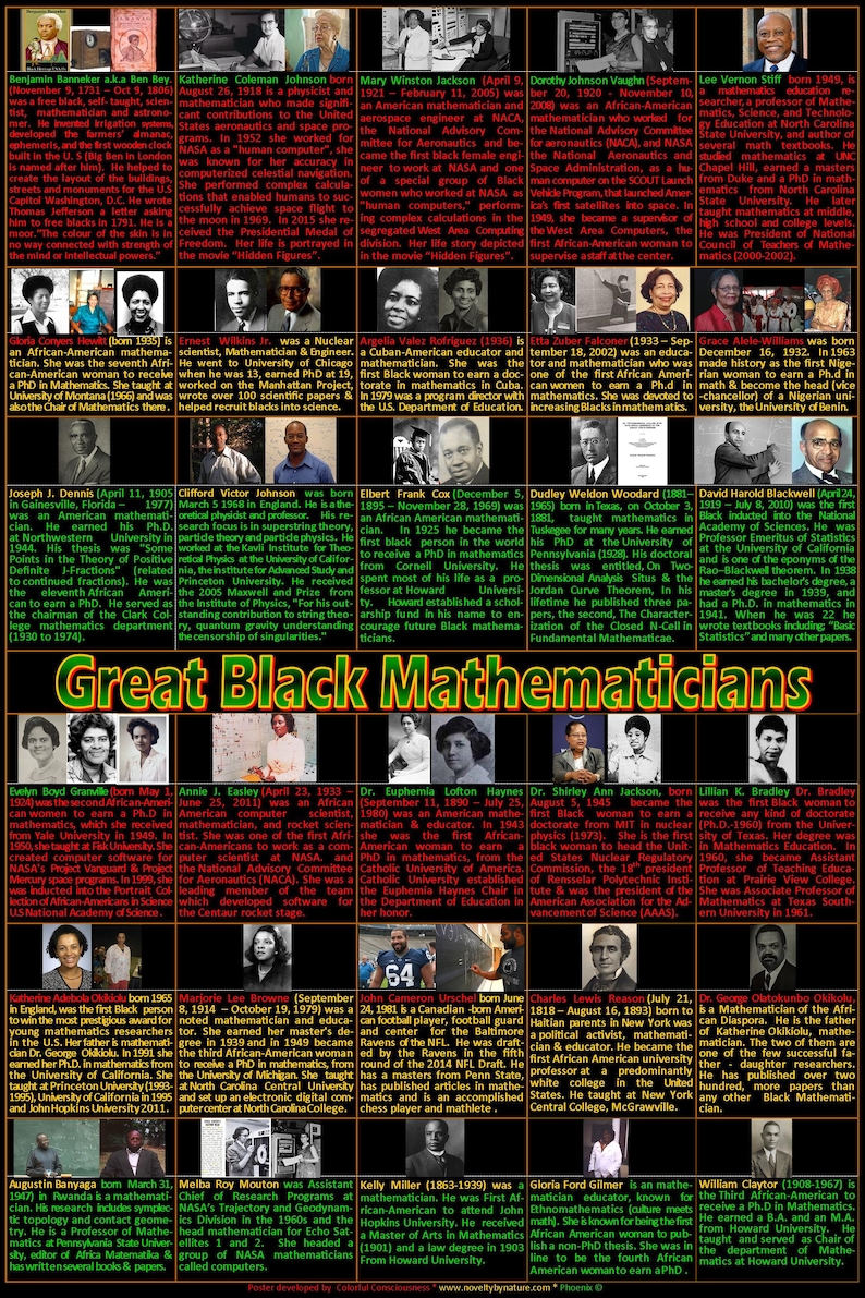 Great Black Mathematicians Poster, Black History Poster, Blacks in Math ...