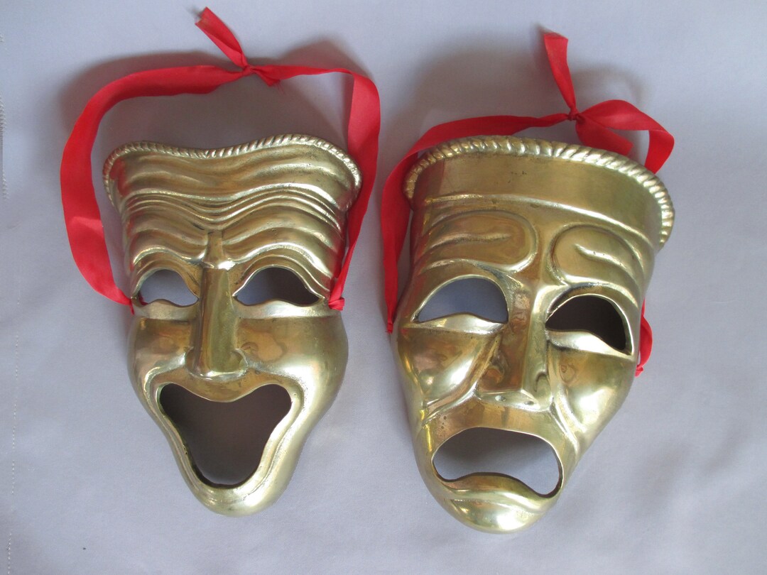 Vintage Solid Brass Smile Now Cry Later Wall Mask Decor Set Drama ...